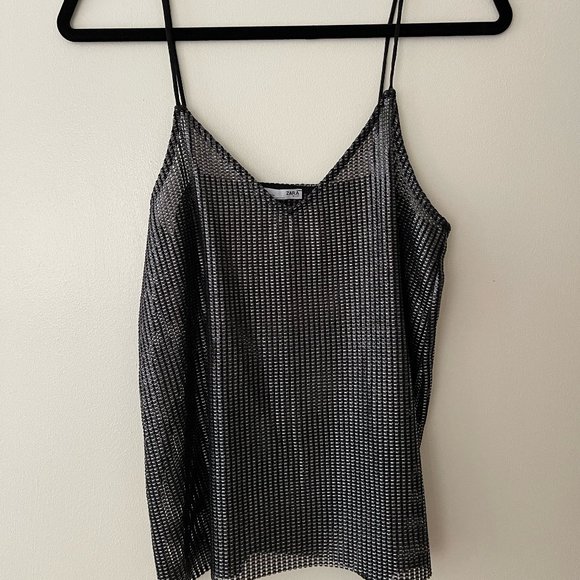 Zara | Tops | Zara Black And Silver Metallic Top | Poshmark
